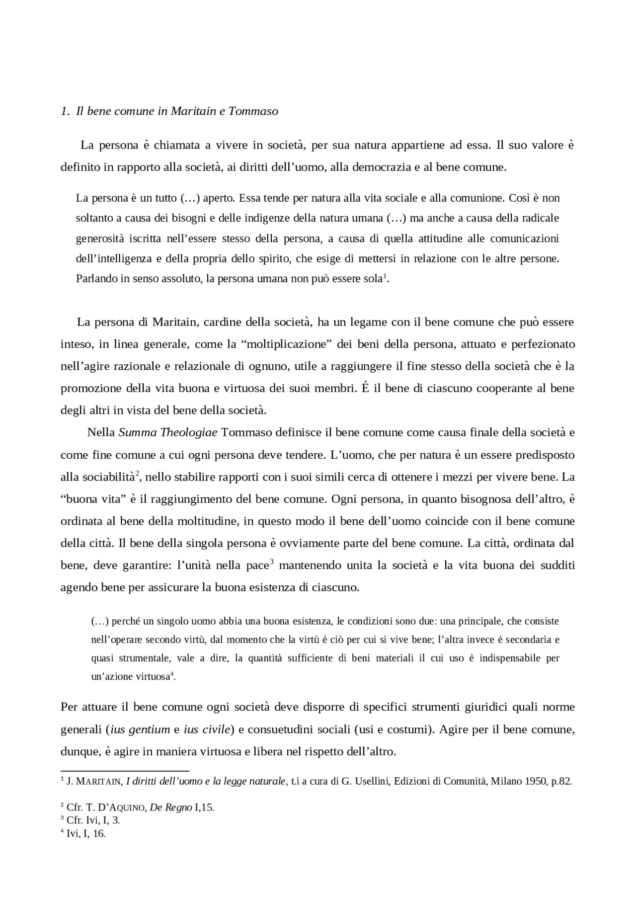 Il bene comune. Un confronto tra Tommaso e Maritain - Docsity