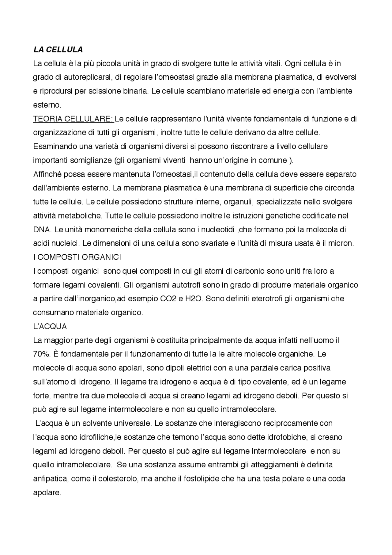 La cellula biologia animale appunti - Docsity