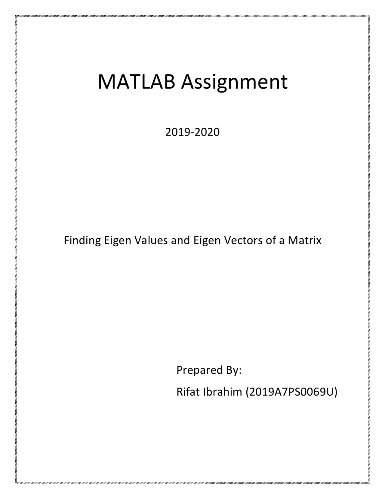 Matlab Assignment On Eigen Values Assignments Mathematics For