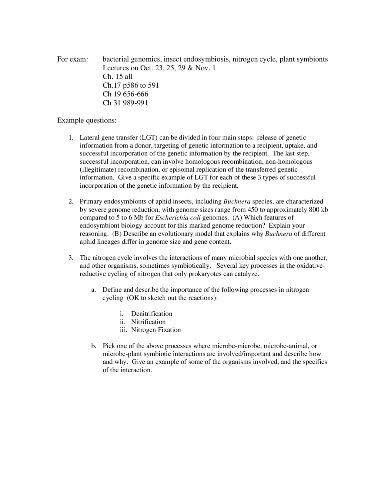 Systems Microbiology Example Questions for Exam 2 | Exams Advanced ...