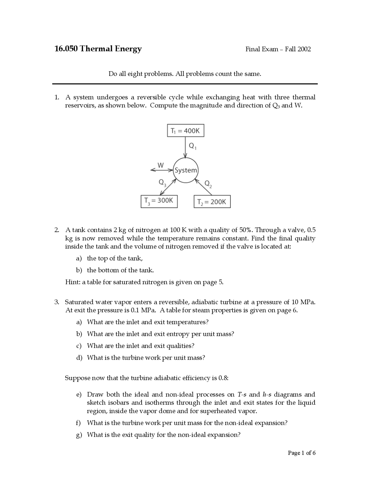 Final exam on Thermal Energy - Fall 2002 | Exámenes Ingeniería ...