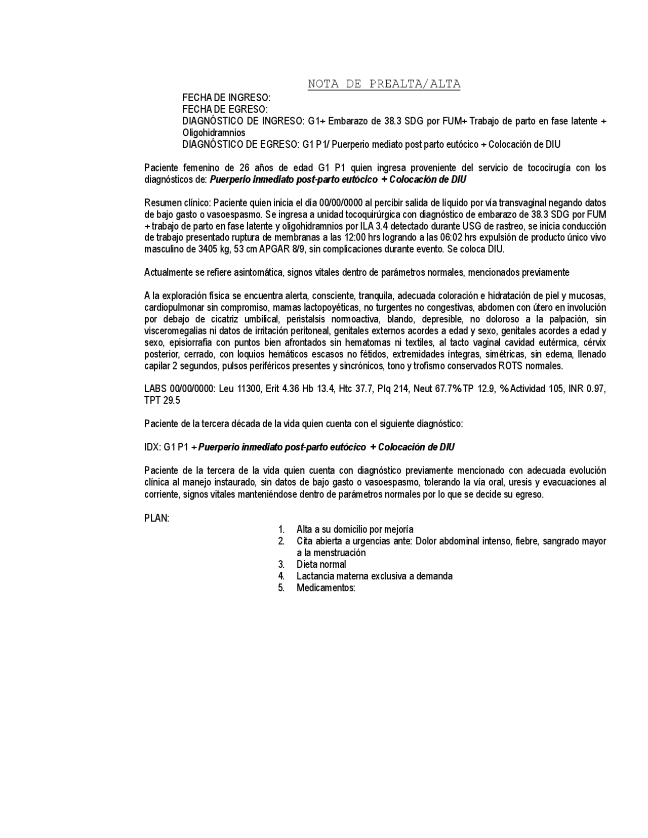 Ejemplo nota de egreso | Apuntes de Historia Clínica | Docsity