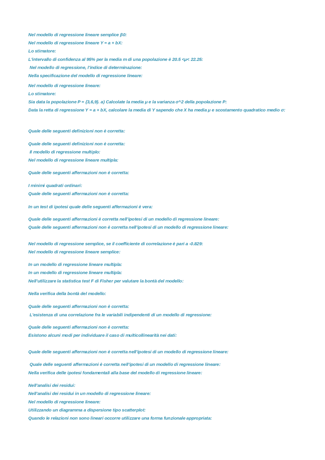 Test Statistica Aziendale Appunti Di Statistica Docsity