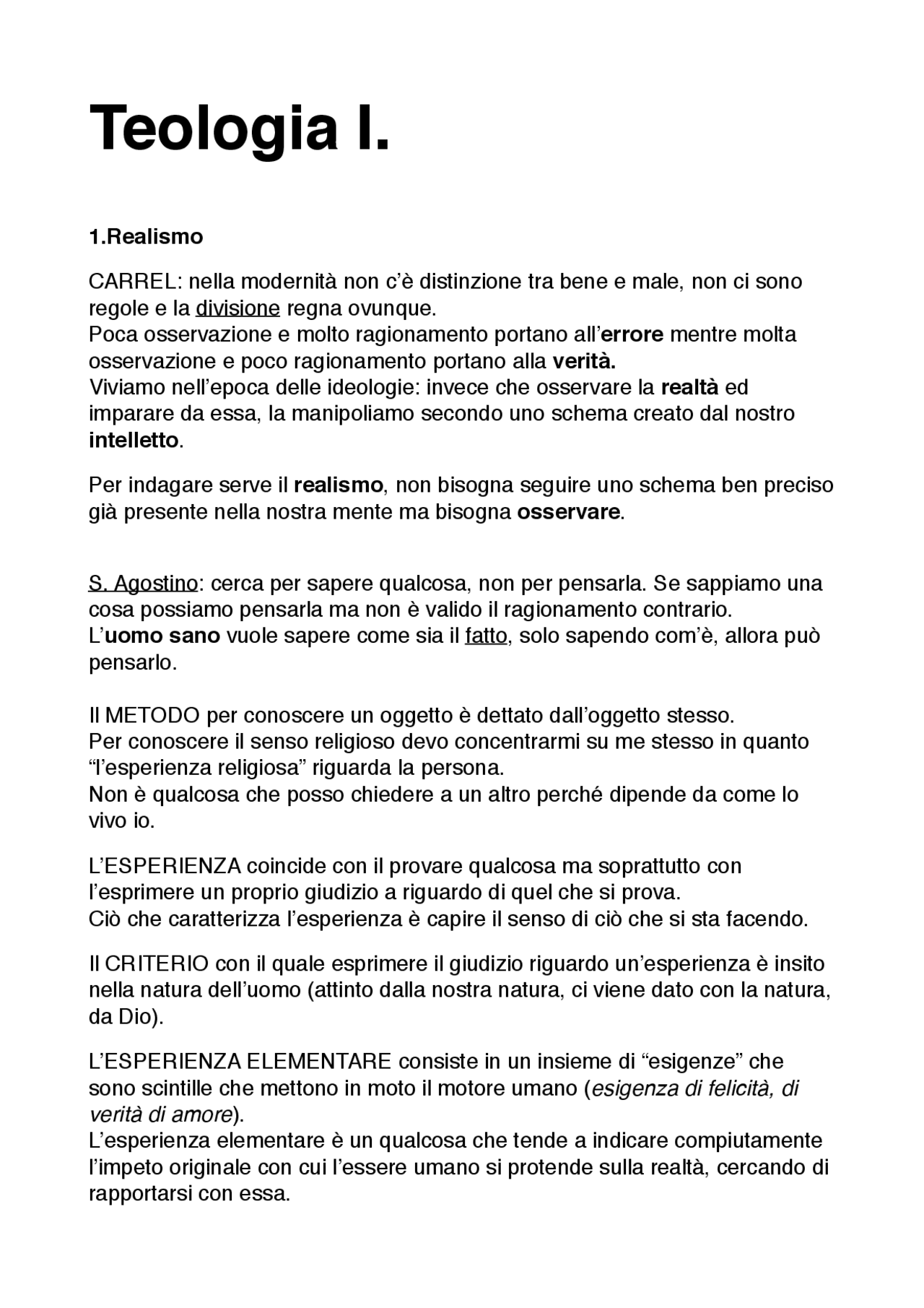 Esame teologia uno da frequentante - Docsity