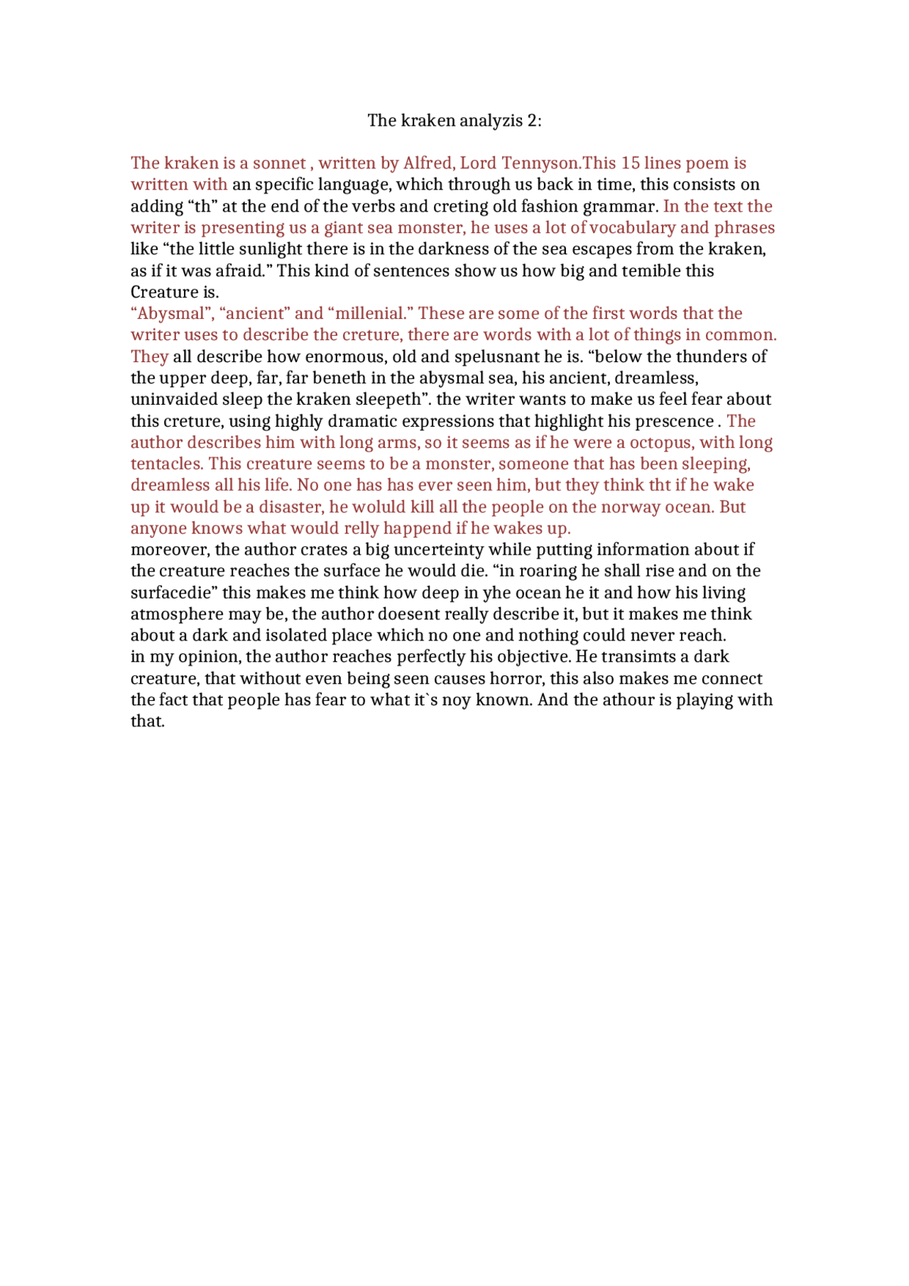 Poetry analyzis the kraken - Docsity