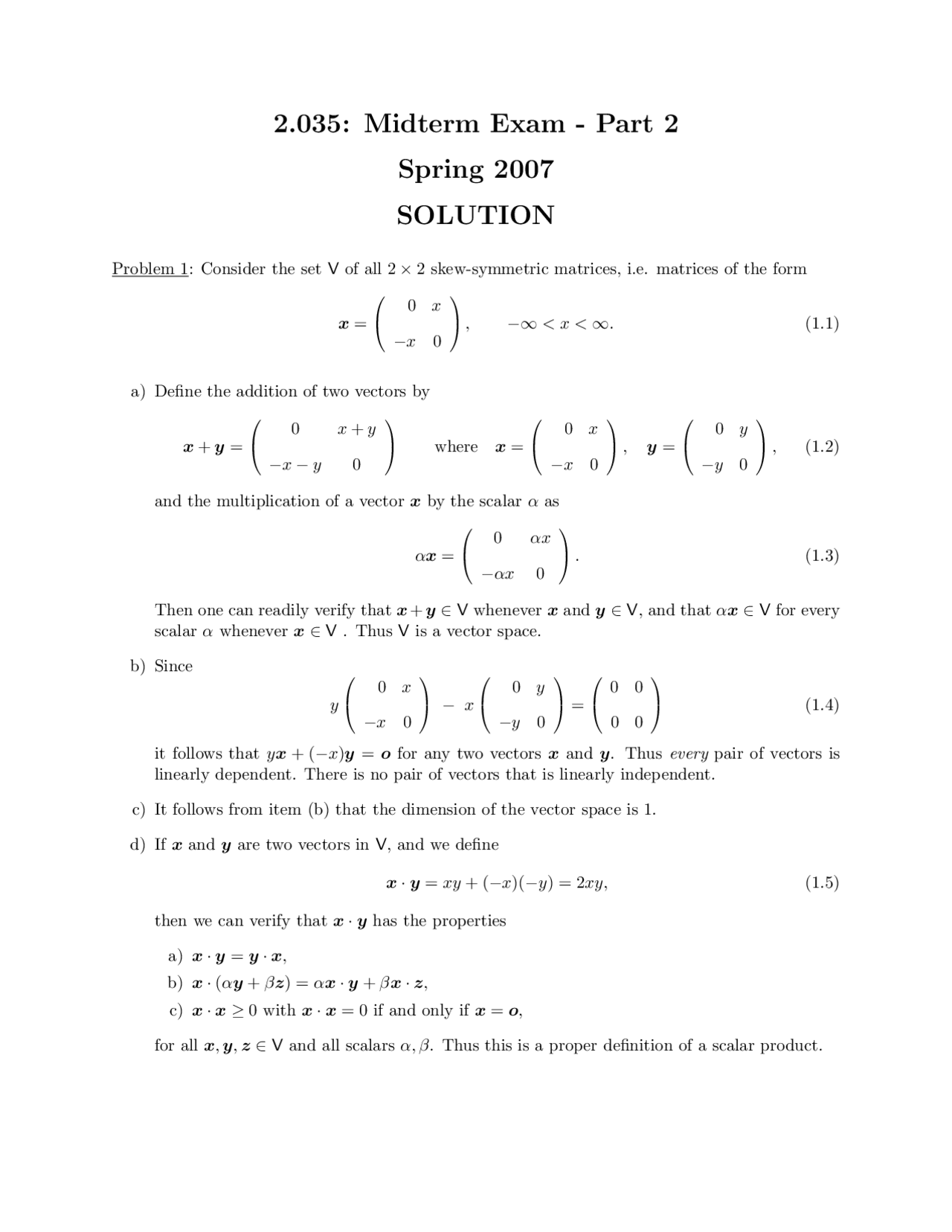 Linear Algebra And The Calculus Of Variations Midterm Exam Part 2