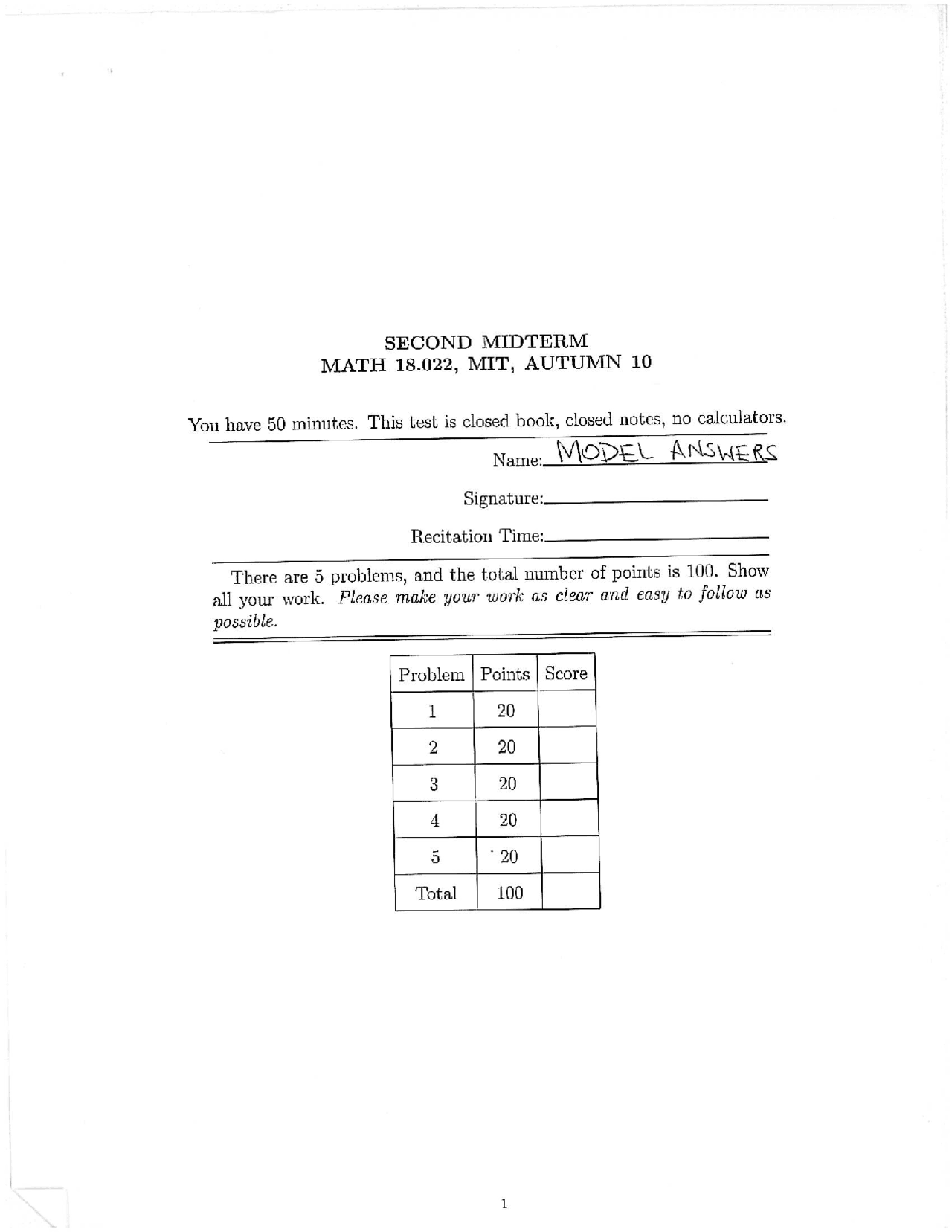 Calculus Of Several Variables Second Midterm Solved Exercises Docsity