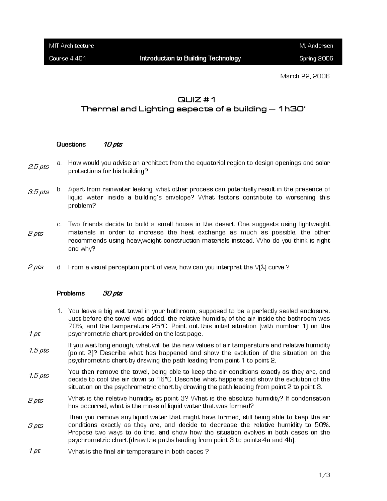 Thermal And Lighting Aspects Of A Building Quiz 1 Intro Building