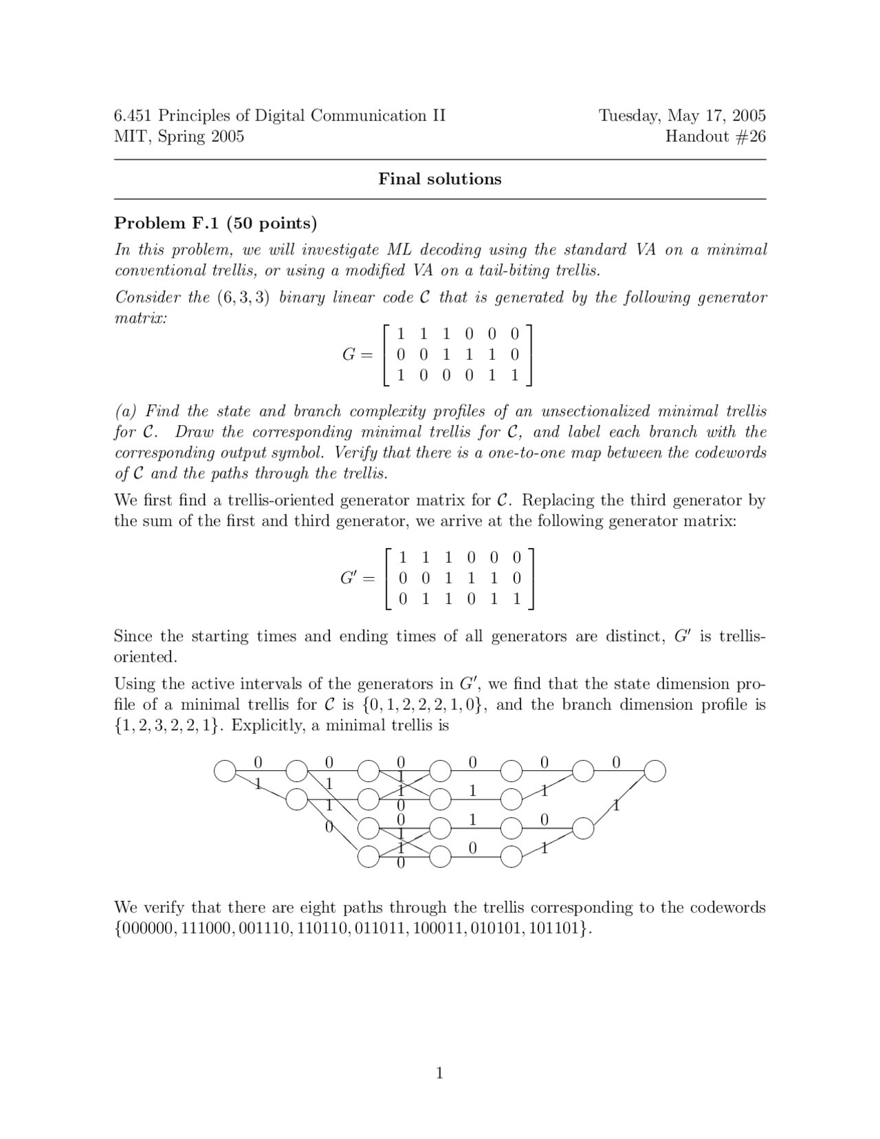 Principles Of Digital Communication Ii Final Exam With Solutions Docsity