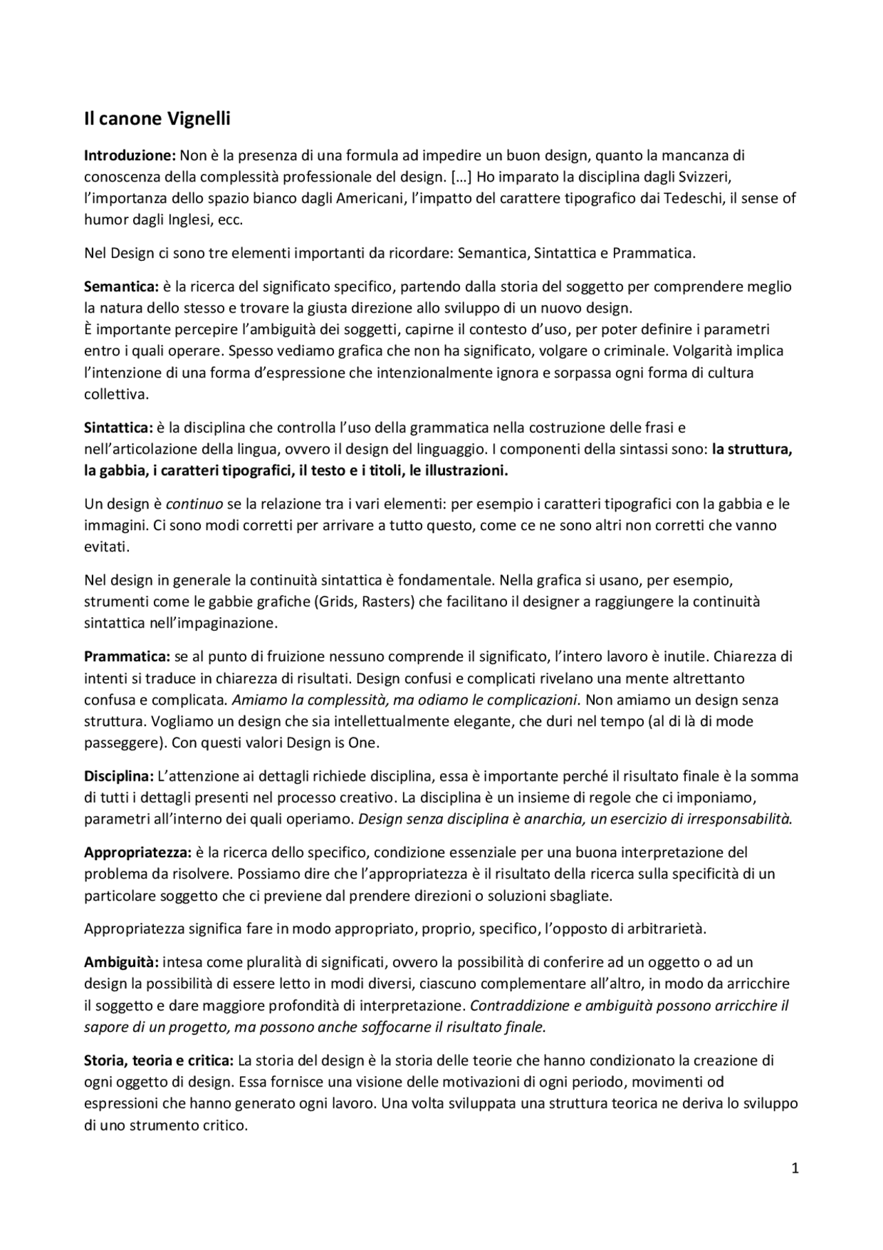 Riassunto Il Canone Vignelli Docsity