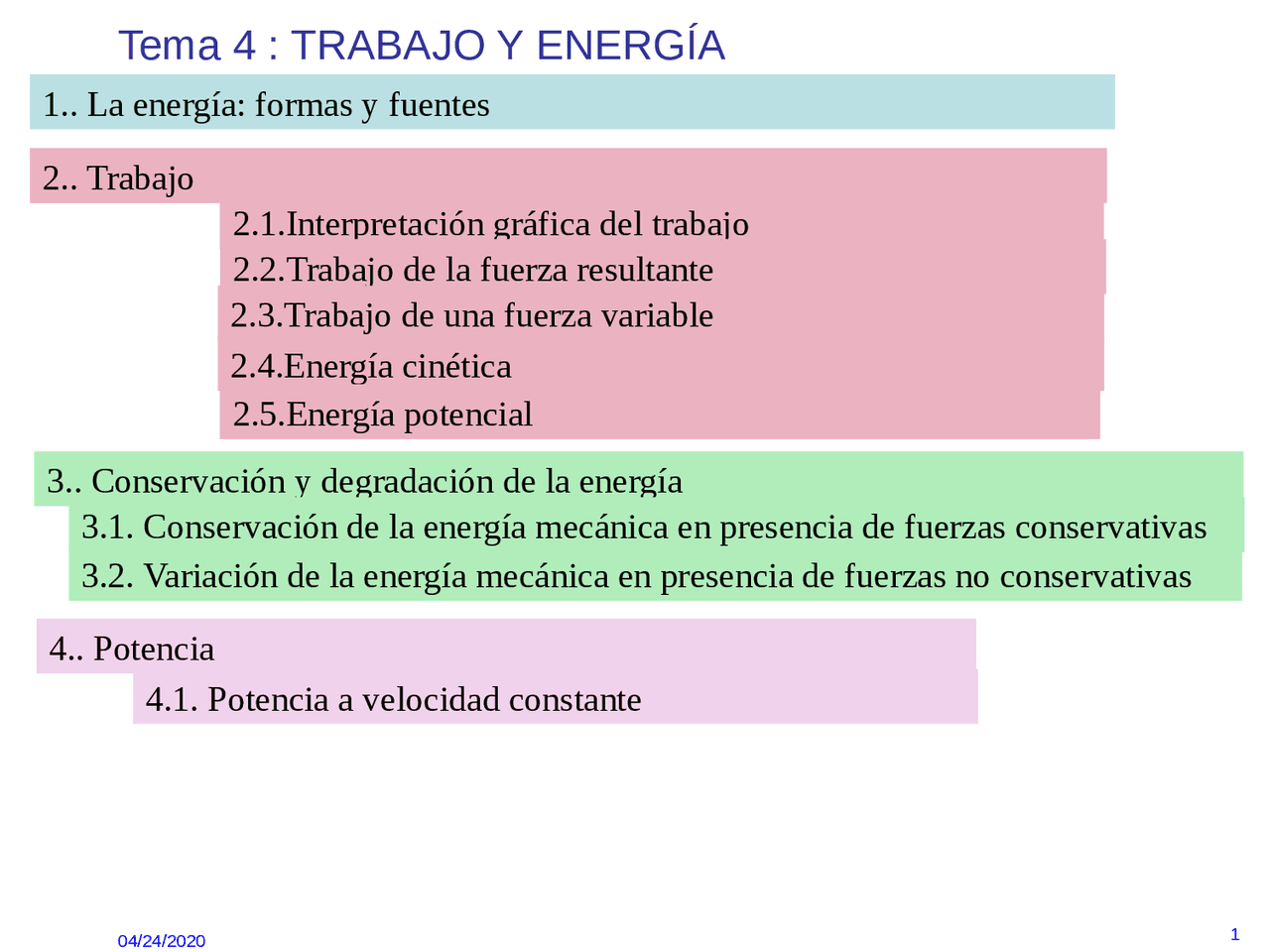 Energía y trabajo presentación | Diapositivas de Física | Docsity