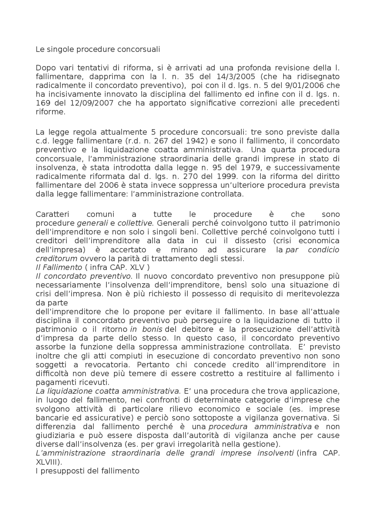 Le Procedure Concorsuali Diritto Commerciale Docsity