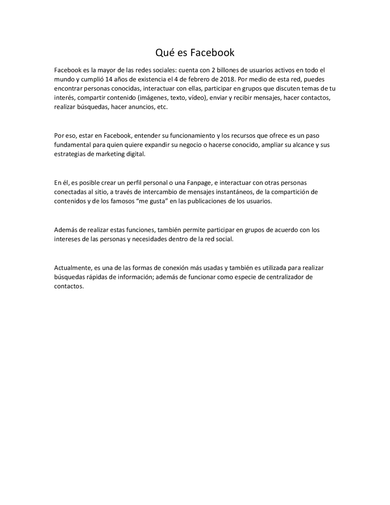 Breve explicación sobre que es Facebook - Docsity