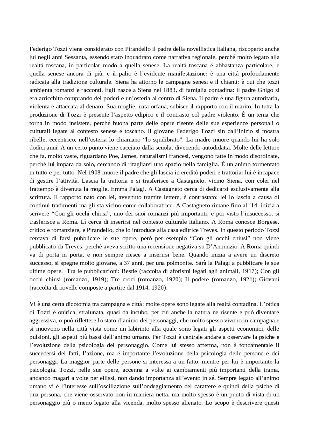 Vita E Opere Di F Tozzi Docsity