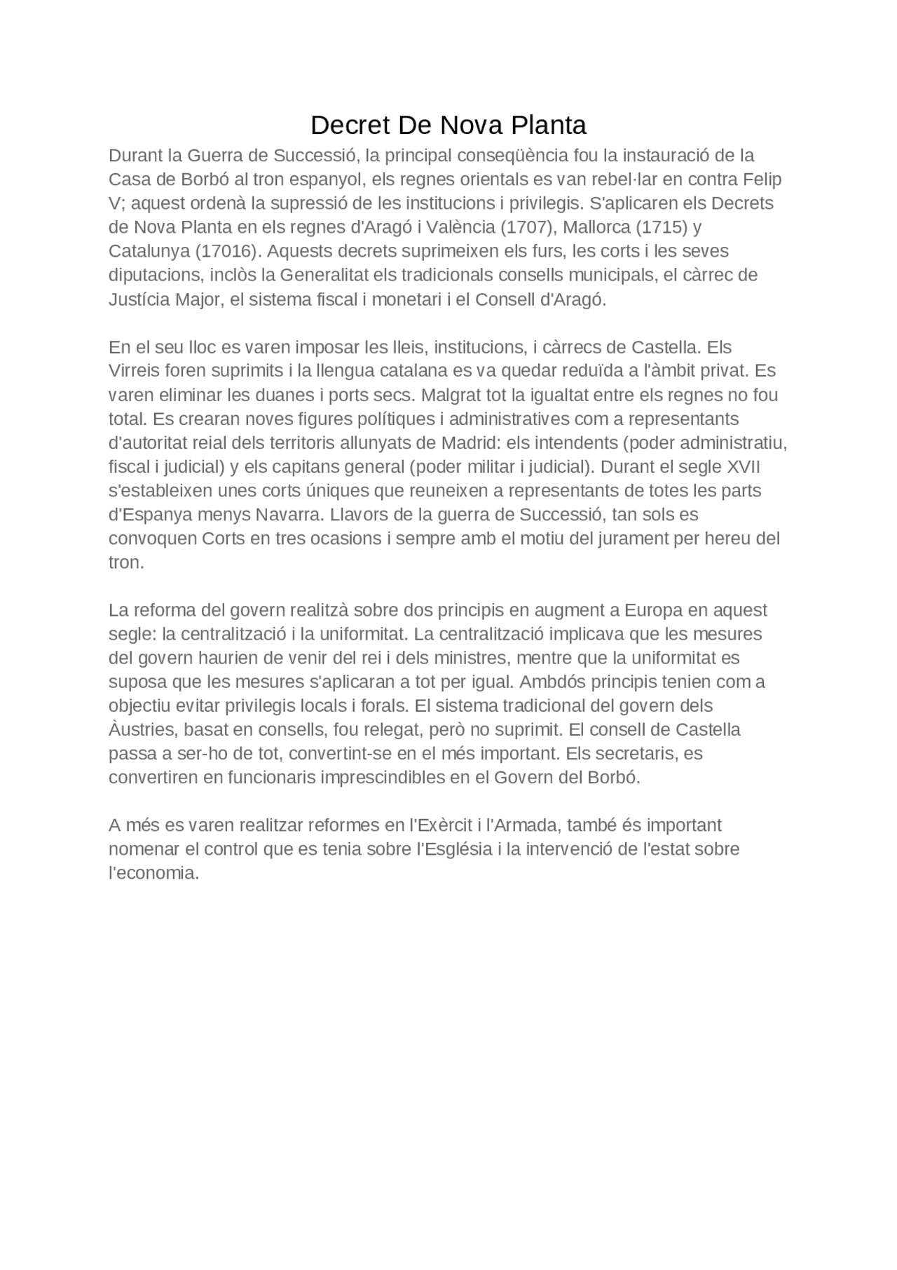 Decret De Nova Planta - Docsity