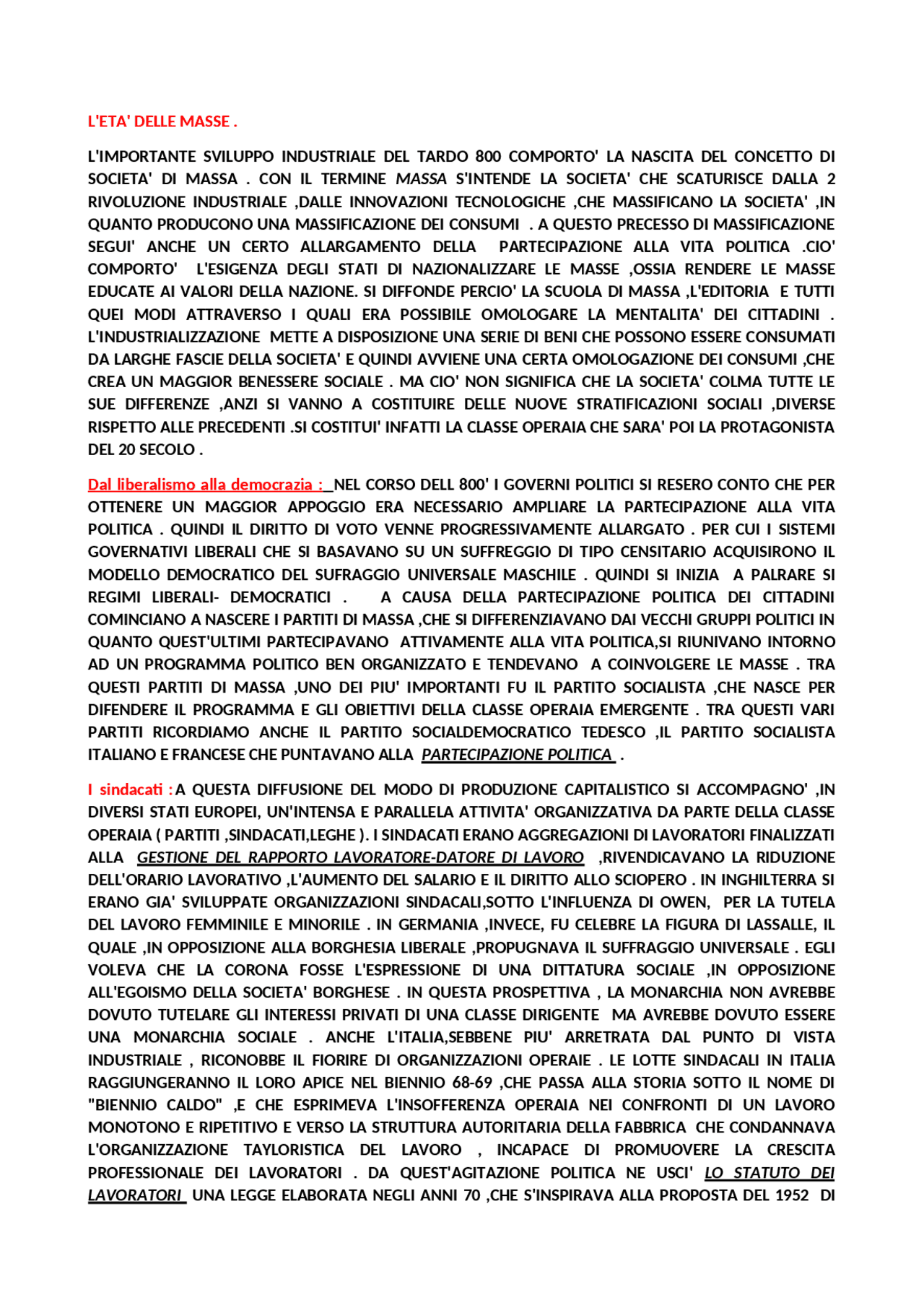 Età Delle Masse Riassunto Manuale Docsity