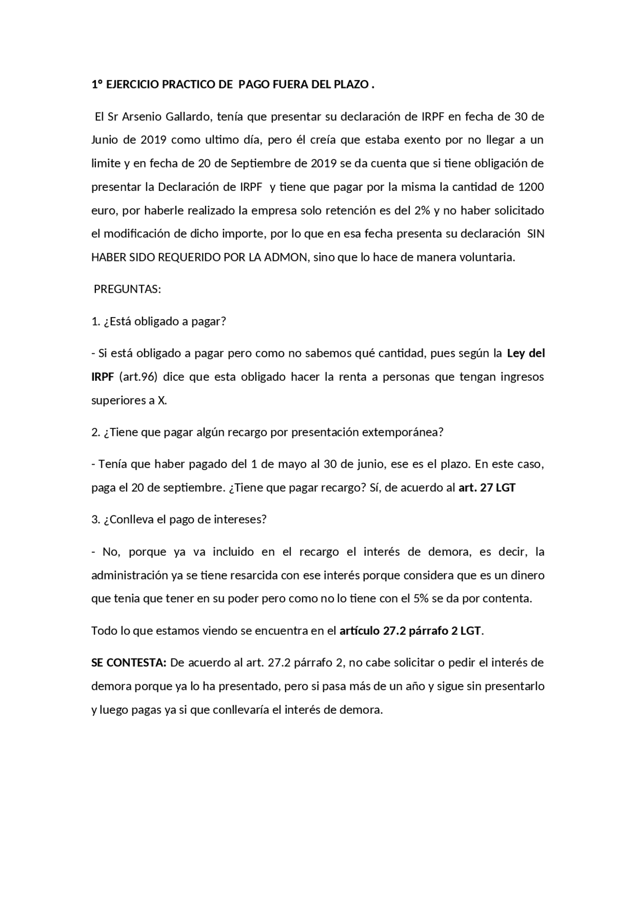 Caso PrÁctico De Procedimientos Tributarios Docsity