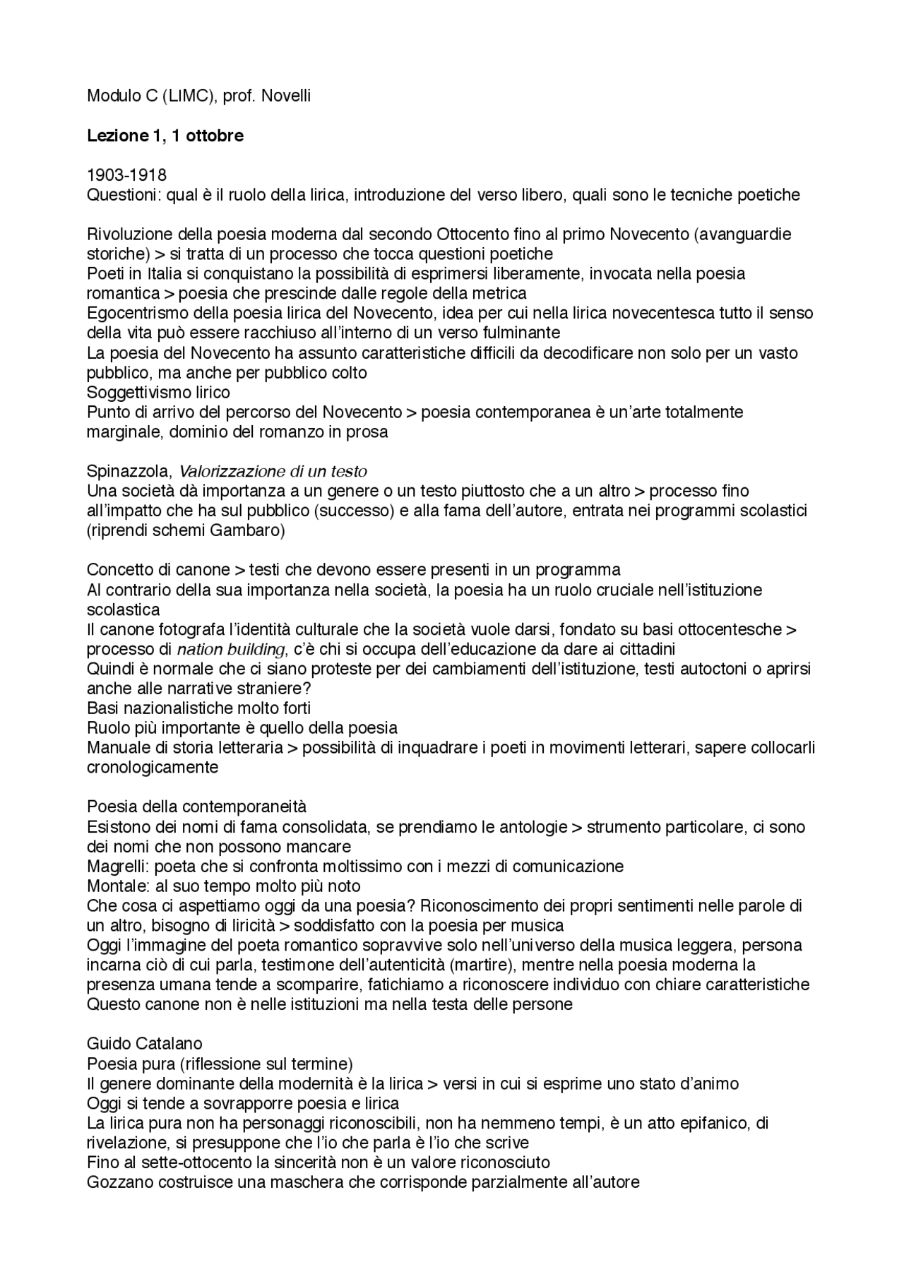 Modulo C Unimi Letteratura Moderna Docsity