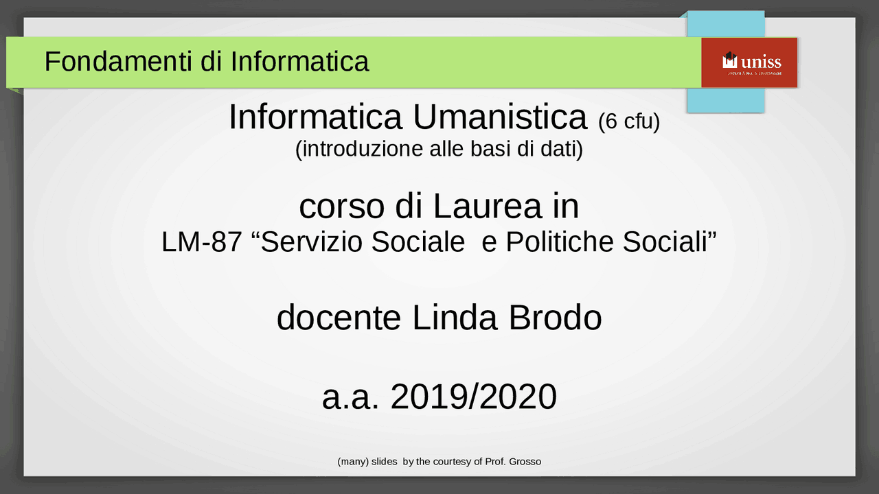 Informatica Umanistica Basedatilezione1 Dispense Di Elementi Di