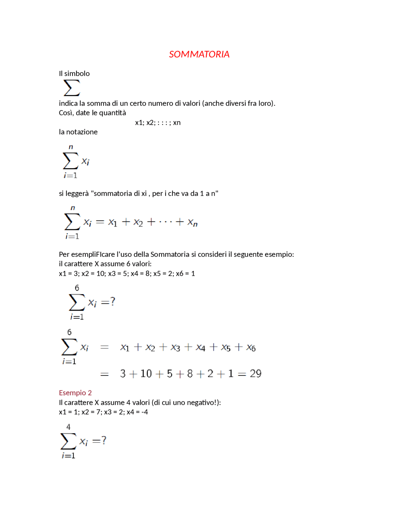 La Sommatoria - Docsity