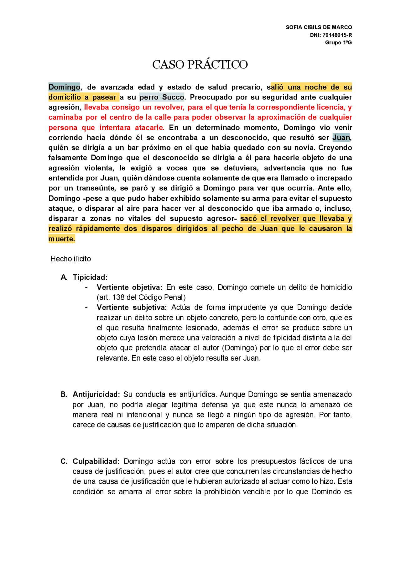 Caso práctico de derecho penal - Docsity