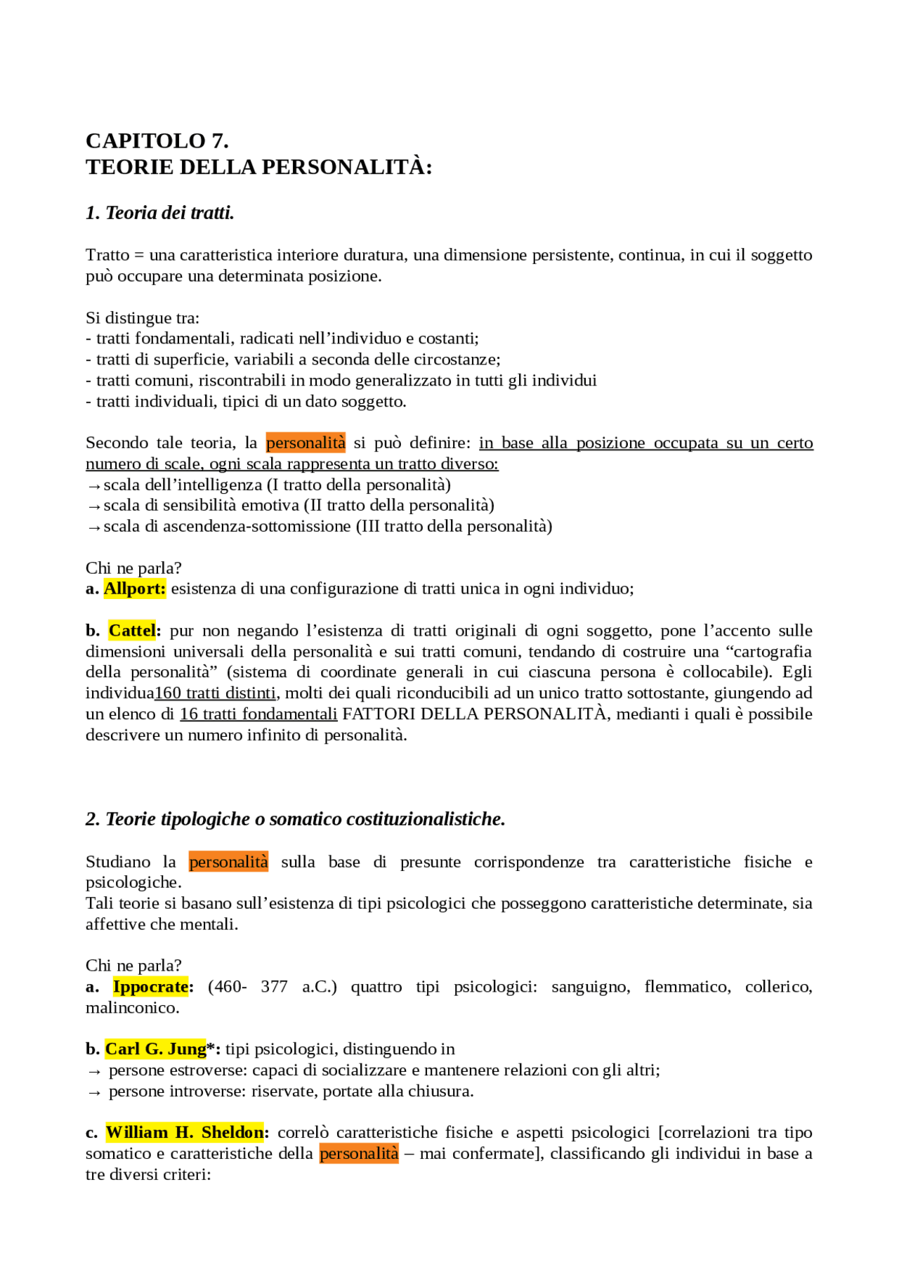 La Personalità E I Suoi Processi Docsity