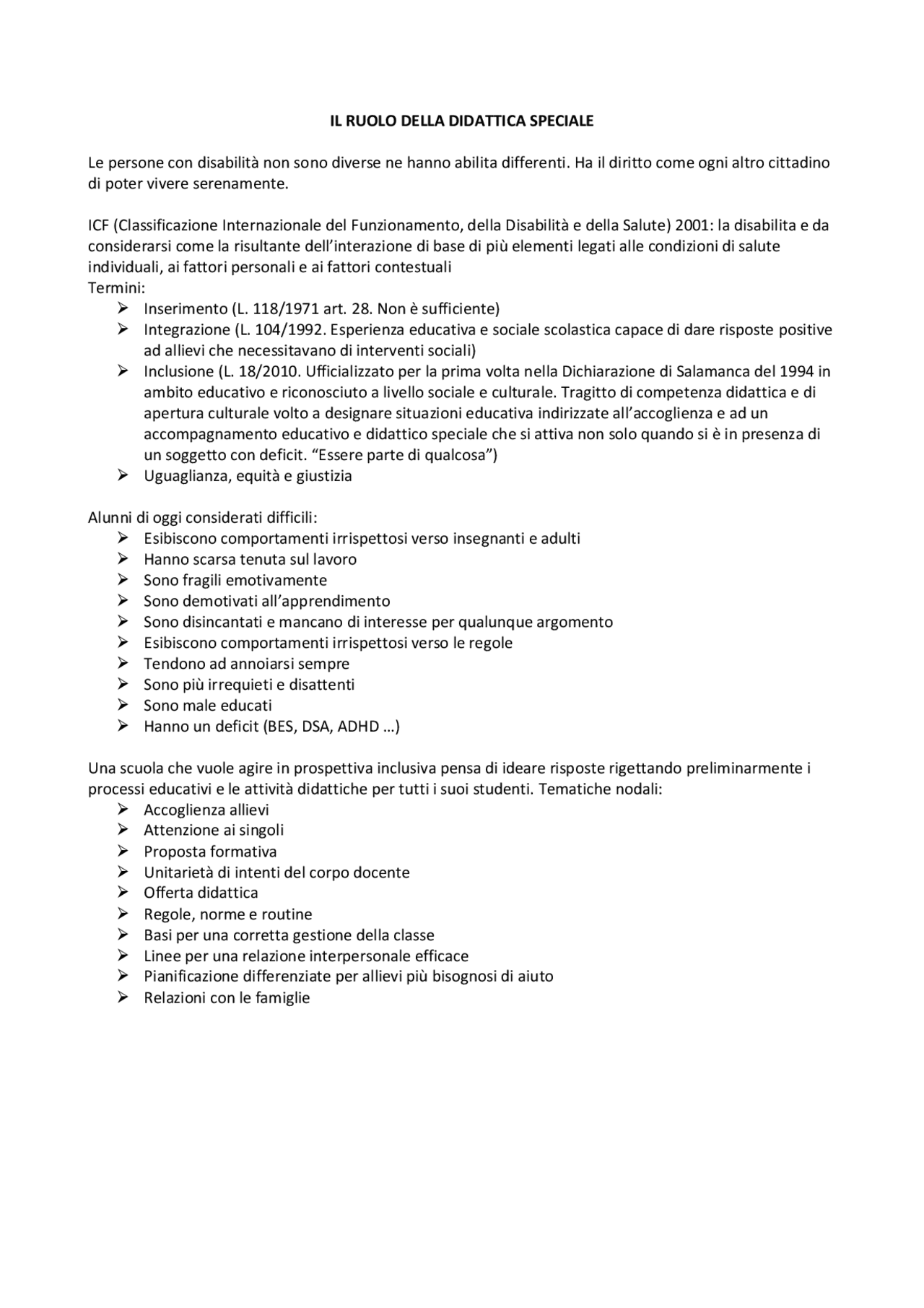 Pedagogia Speciale E Didattica Inclusiva Docsity