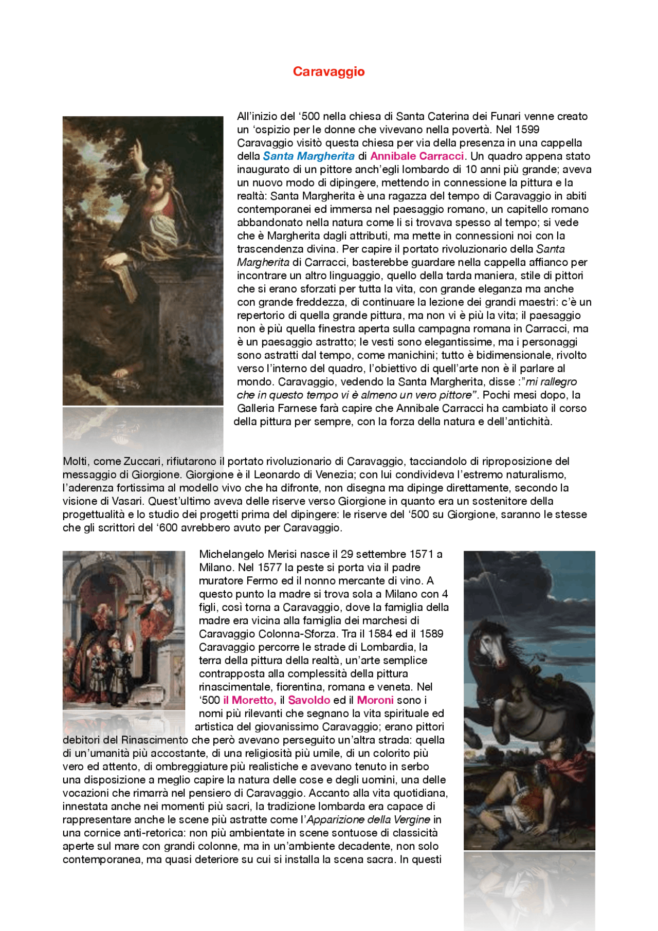 Caravaggio (1571 - 1610) [Lezioni di Montanari] - Docsity