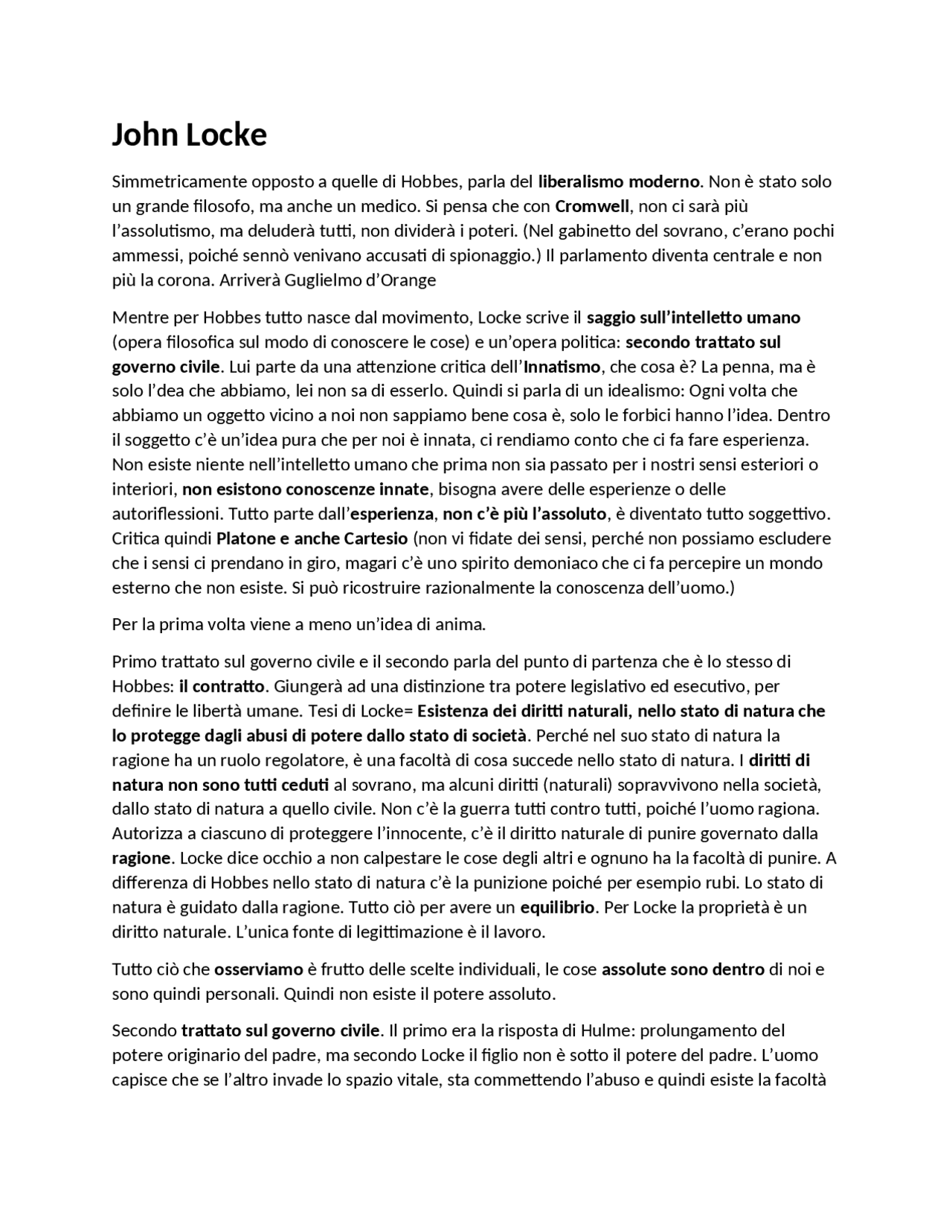 Pensiero Di John Locke Docsity