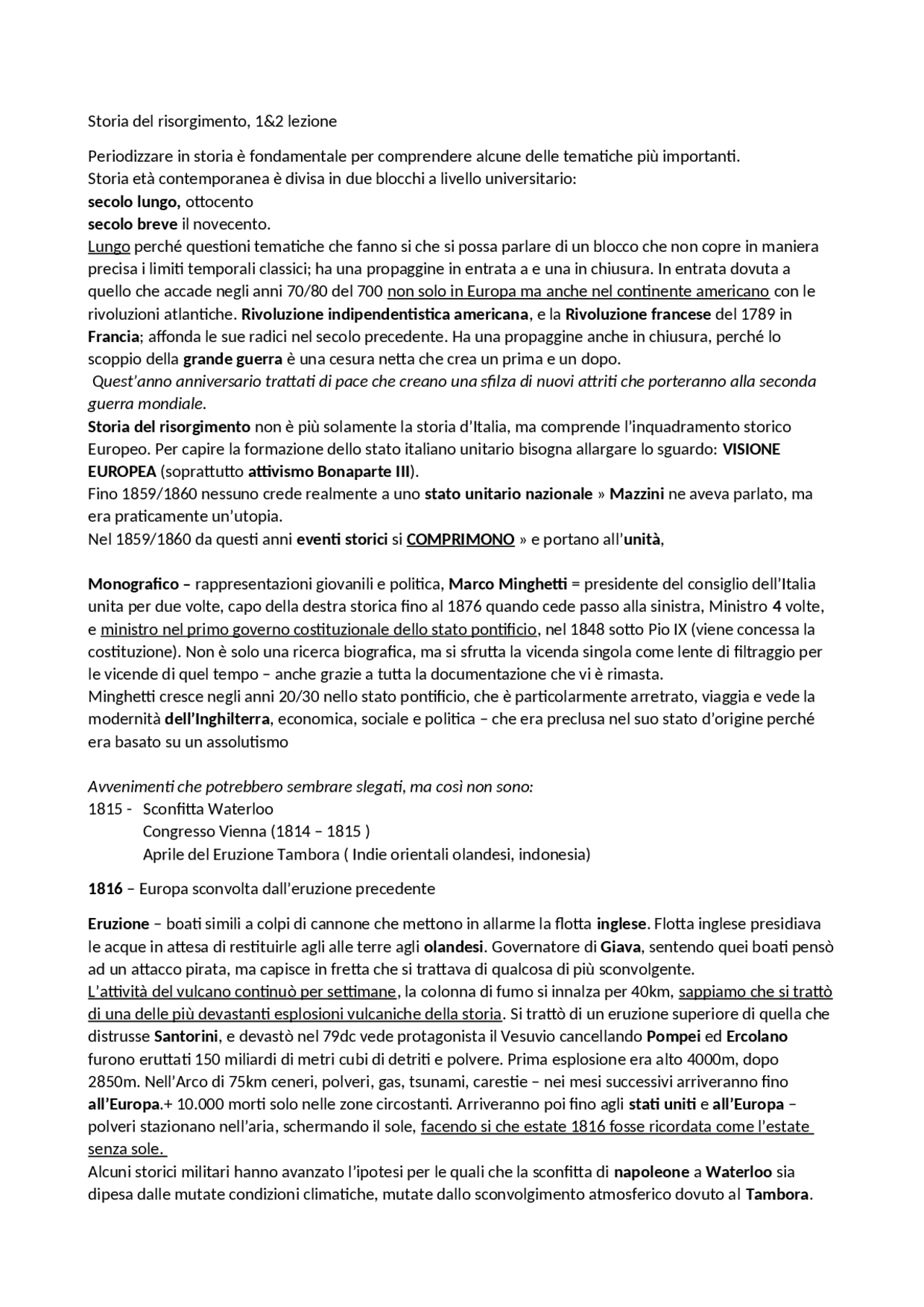 Storia del risorgimento, lez 1 - 2 - Docsity