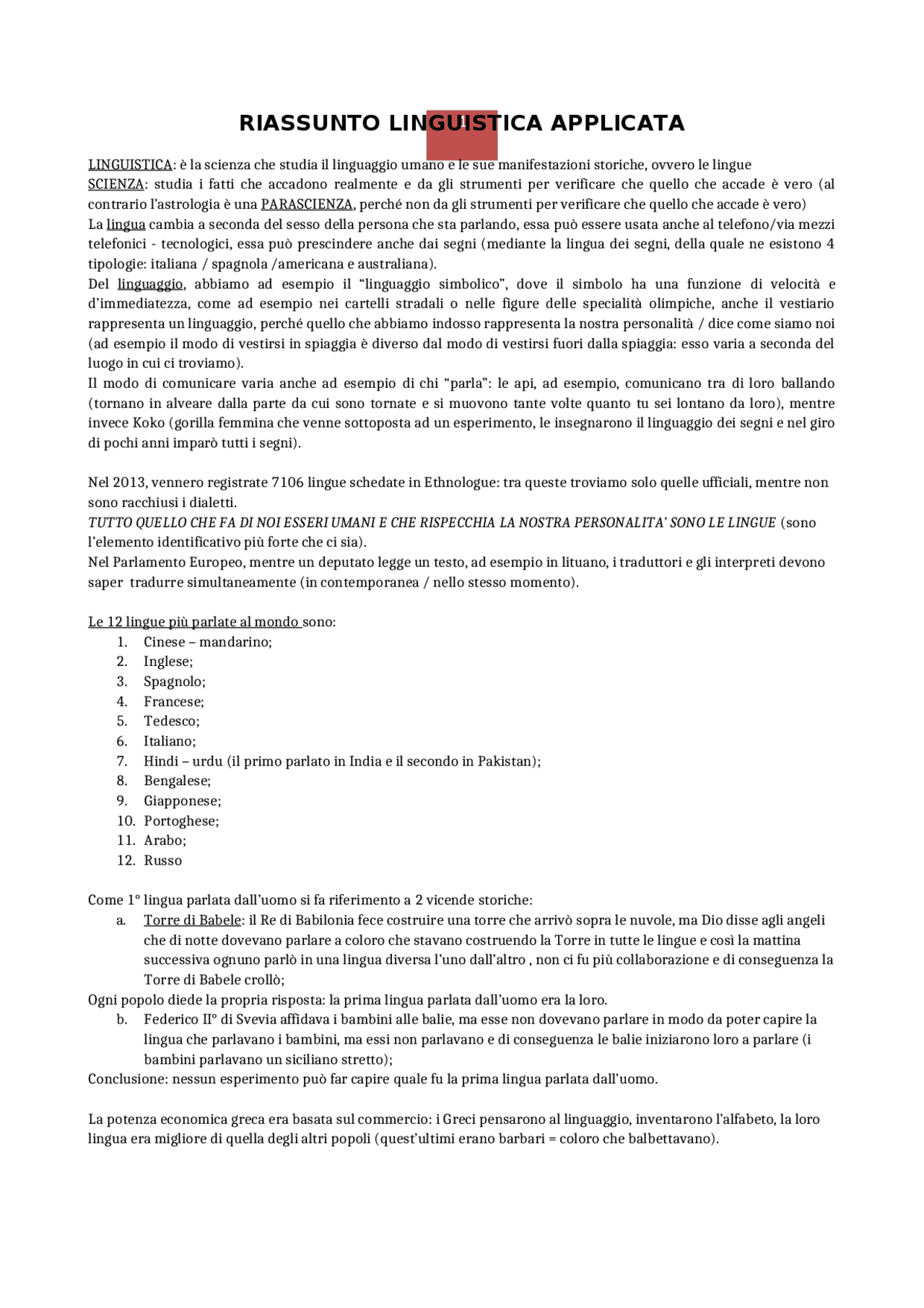 Riassunto Elementi Di Linguistica Generale E Applicata Edoardo