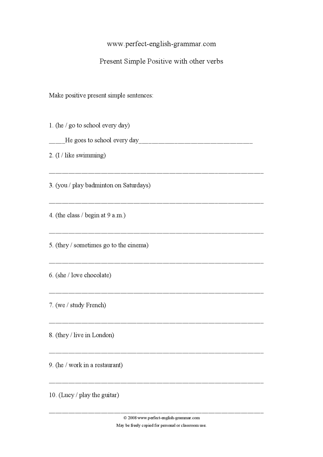 Present simple from other verbs - Docsity