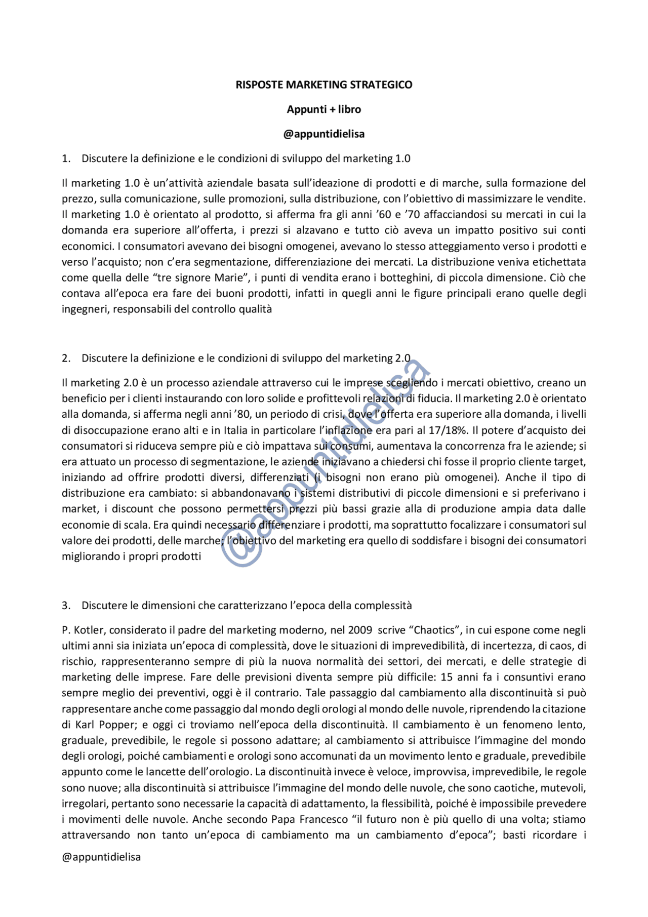 Risposte Marketing Strategico Unicatt Pc Fornari Docsity
