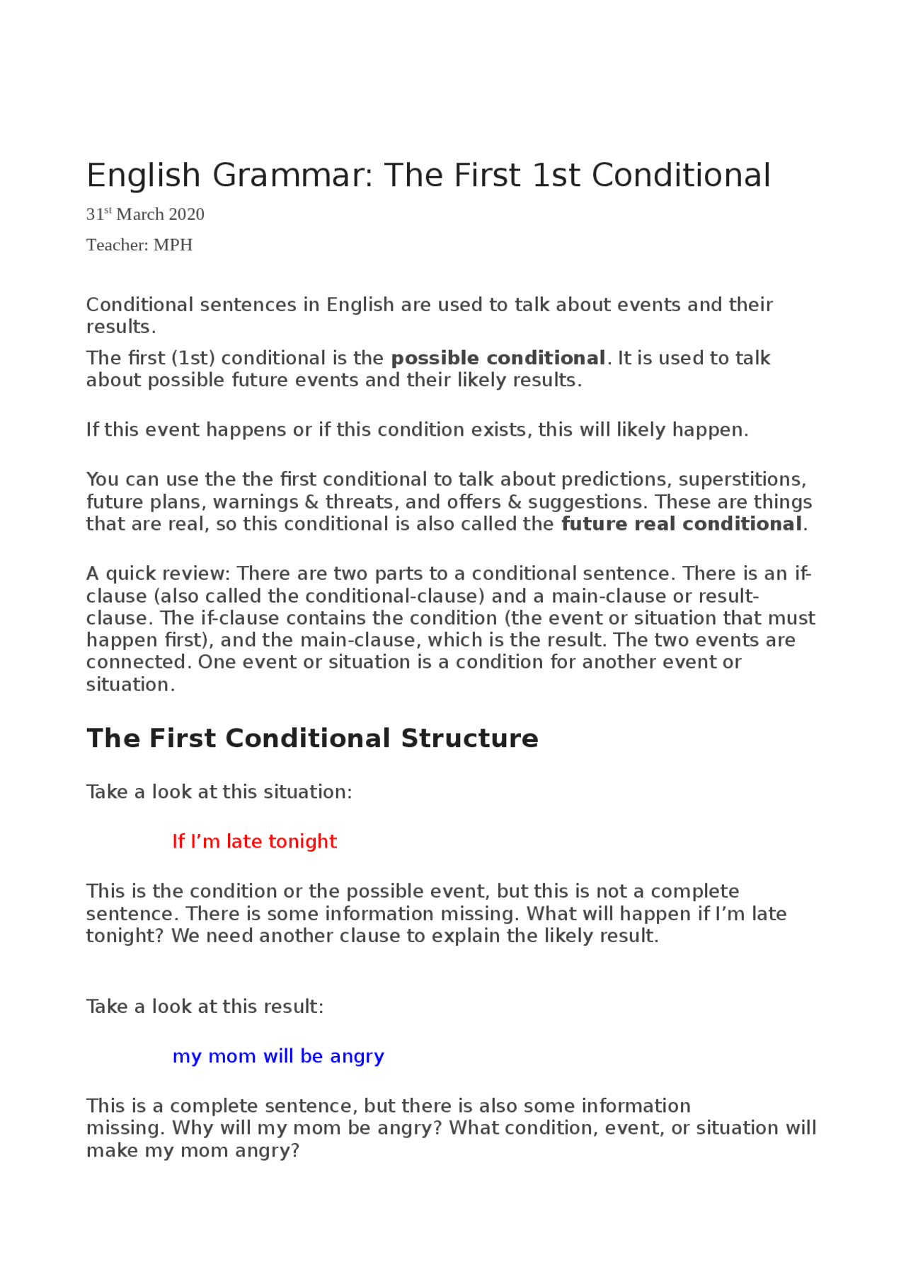 First conditional, spiegazione semplice e chiara | Appunti di Inglese ...