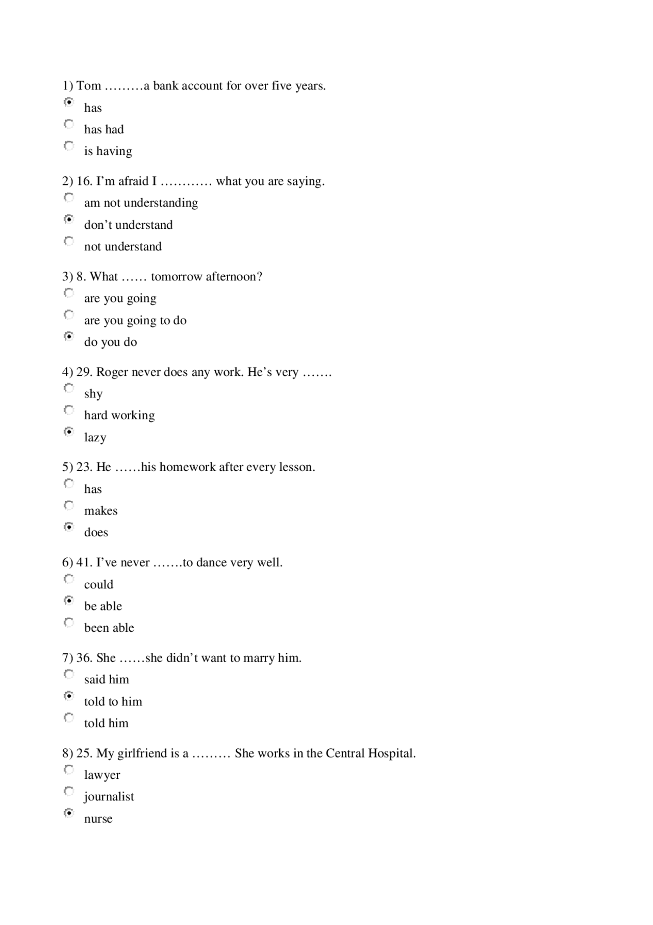 Test Piattaforma Lingua Inglese Docsity