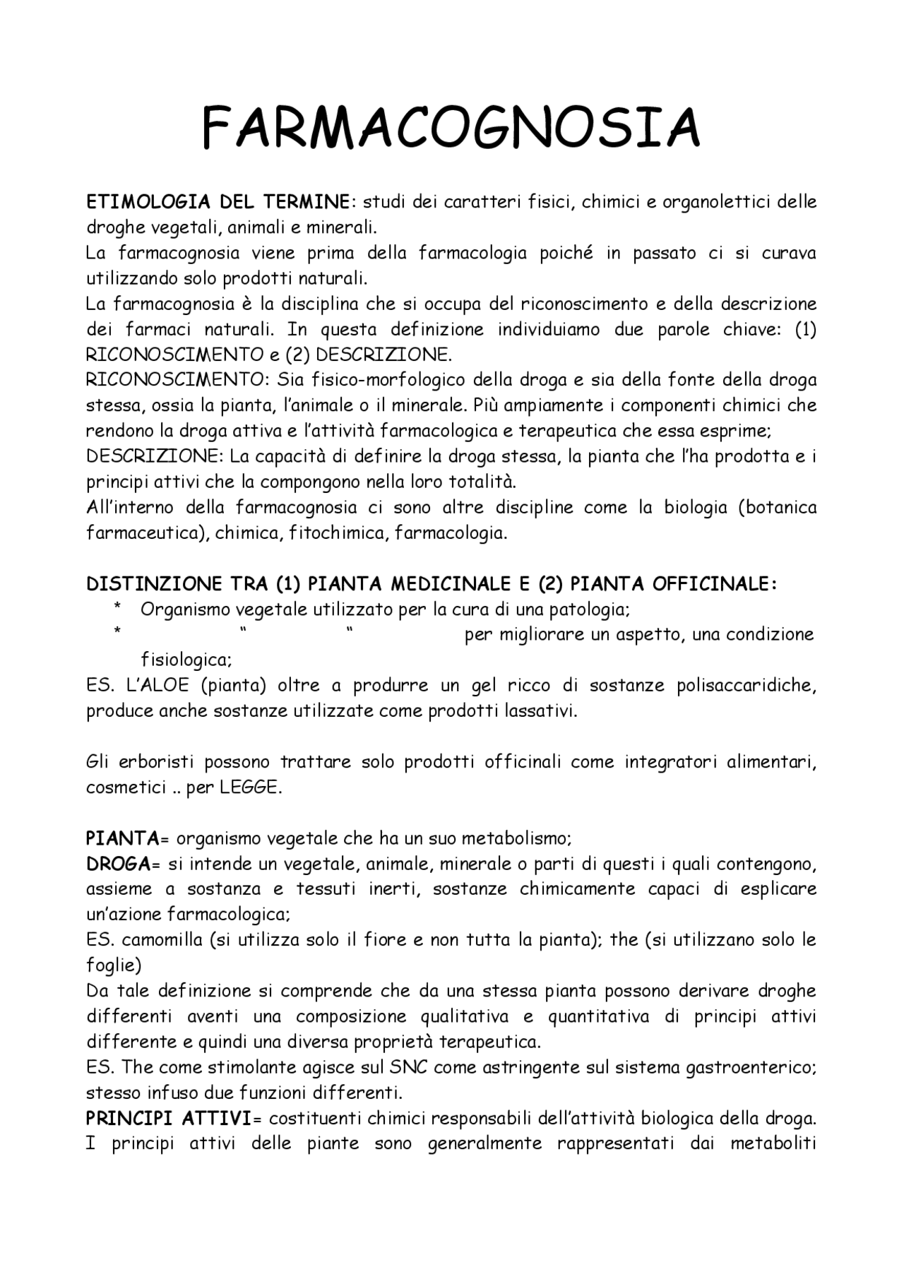 Farmacognosia Generale Docsity