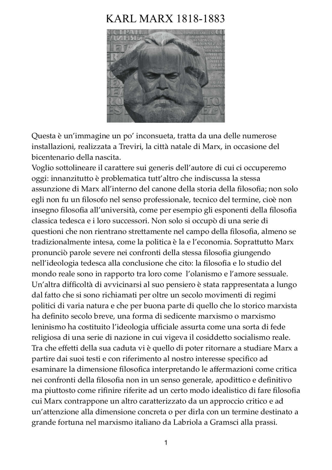 Karl Marx filosofia contemporanea - Docsity