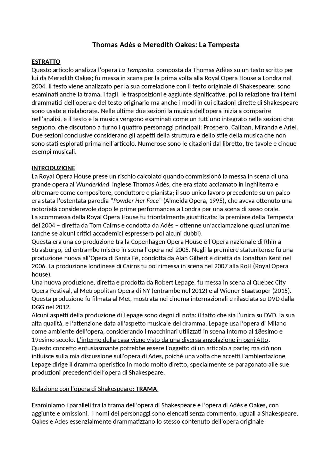 Traduzione "Thomas Ades and Meredith Oakes: The Tempest" - M. Ewans ...