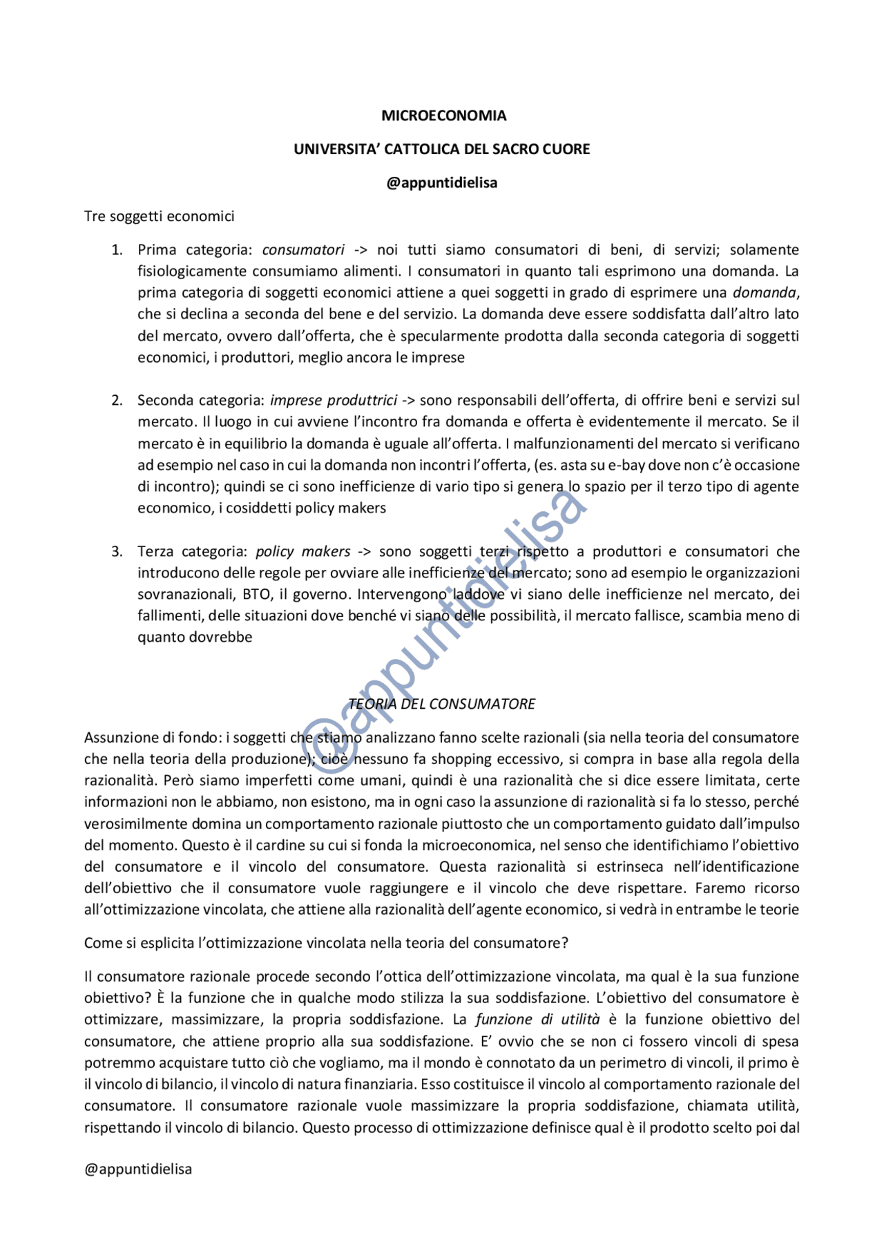 Appunti Microeconomia Unicatt Pc Prof Piva Docsity