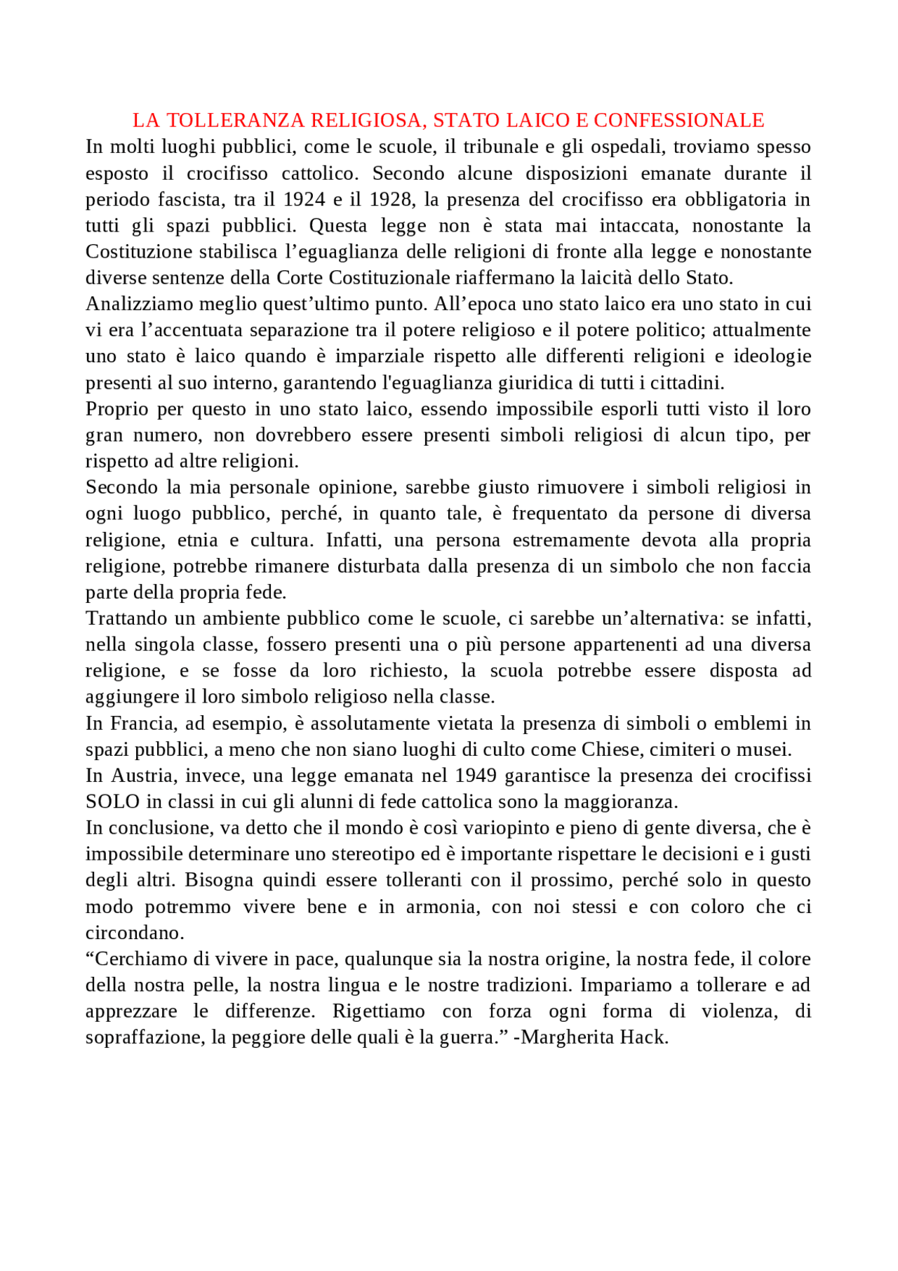 Stato laico e confessionale - Docsity