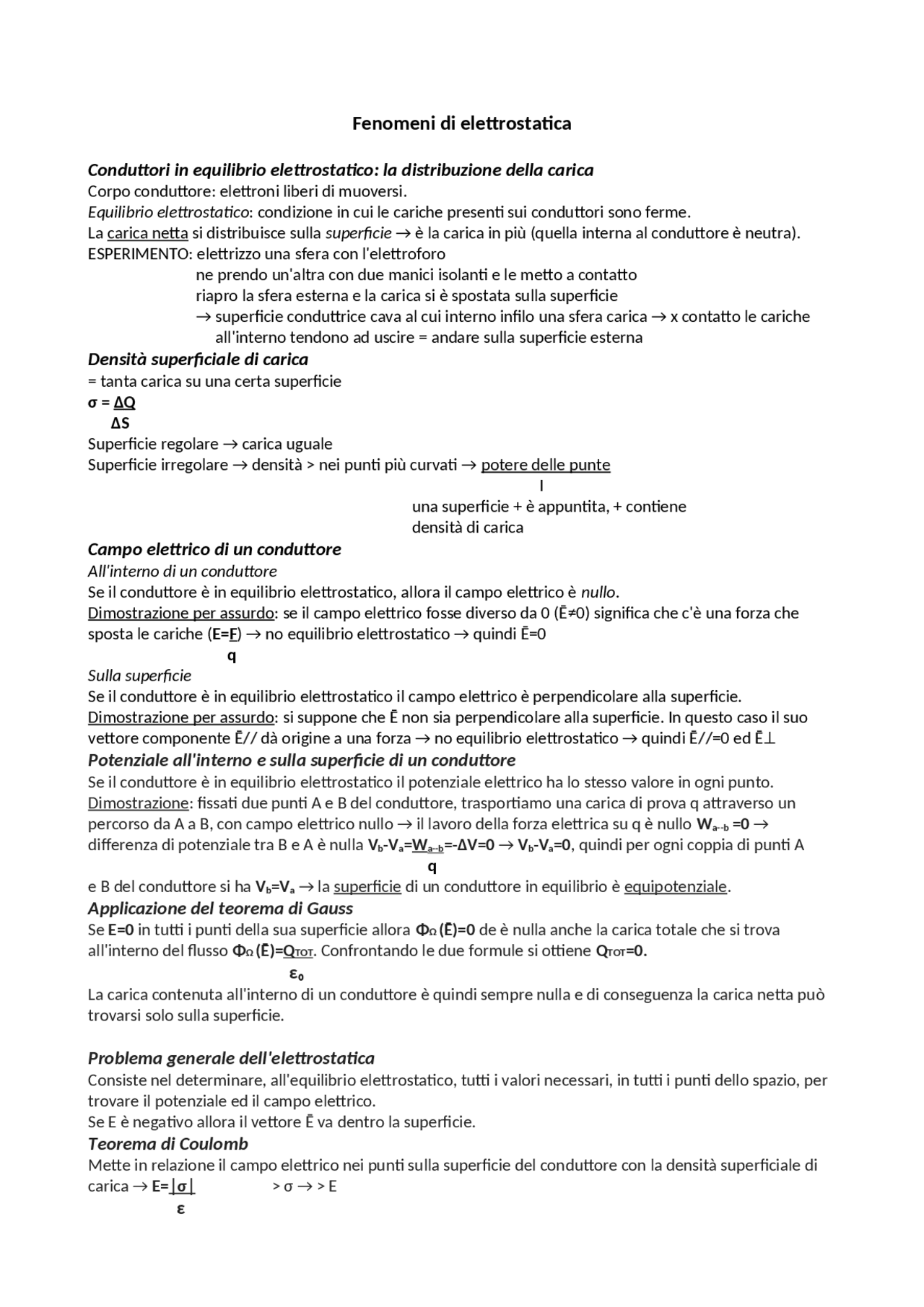 Fenomeni Di Elettrostatica Docsity