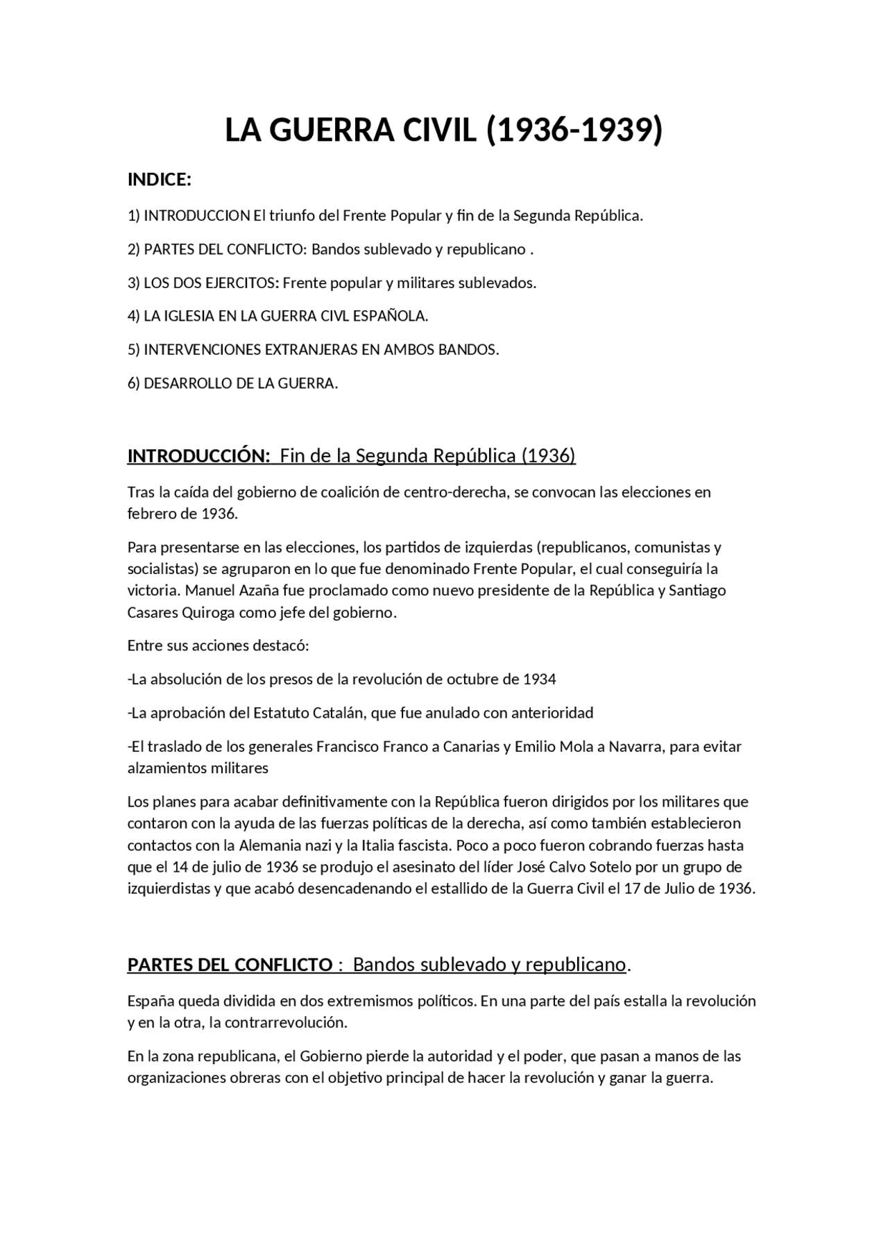 LA GUERRA CIVIL ESPAÑOLA - Docsity