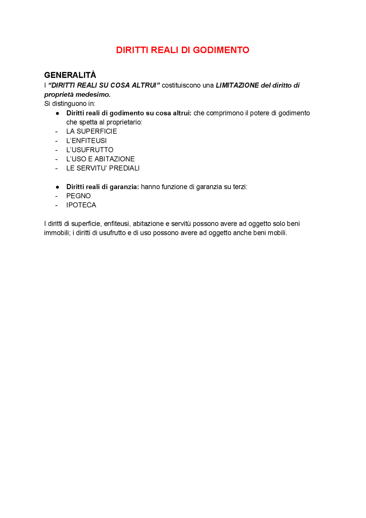 I Diritti Reali Di Godimento Docsity