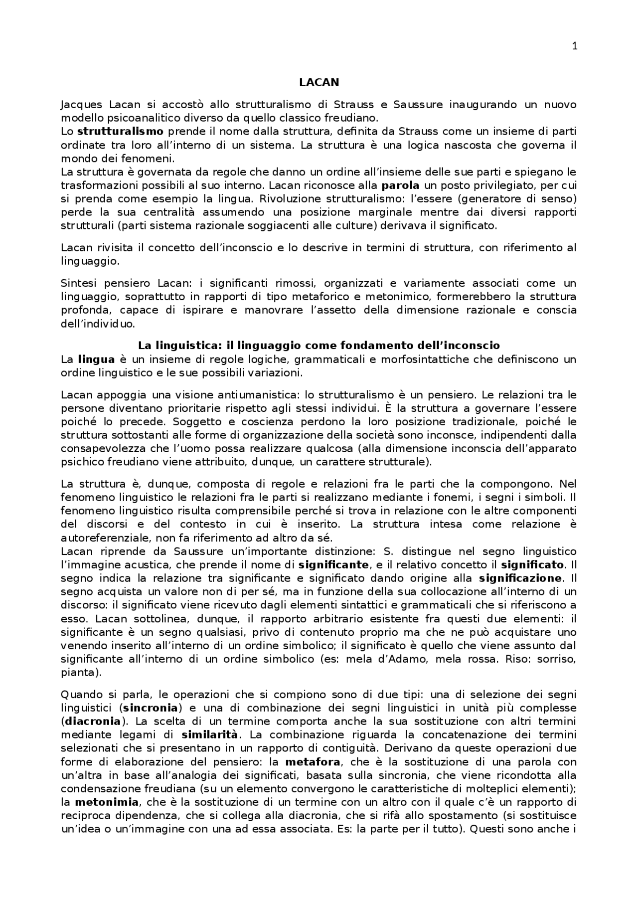Approfondimento Su Lacan Docsity