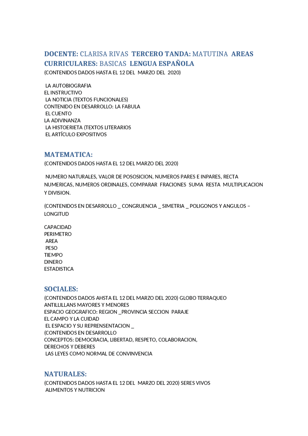 DOCENTE: CLARISA RIVAS TERCERO TANDA: MATUTIN - Docsity