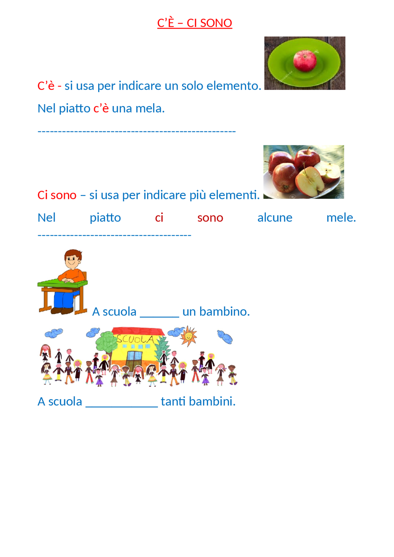 C'è e ci sono:singolare e plurale - Docsity
