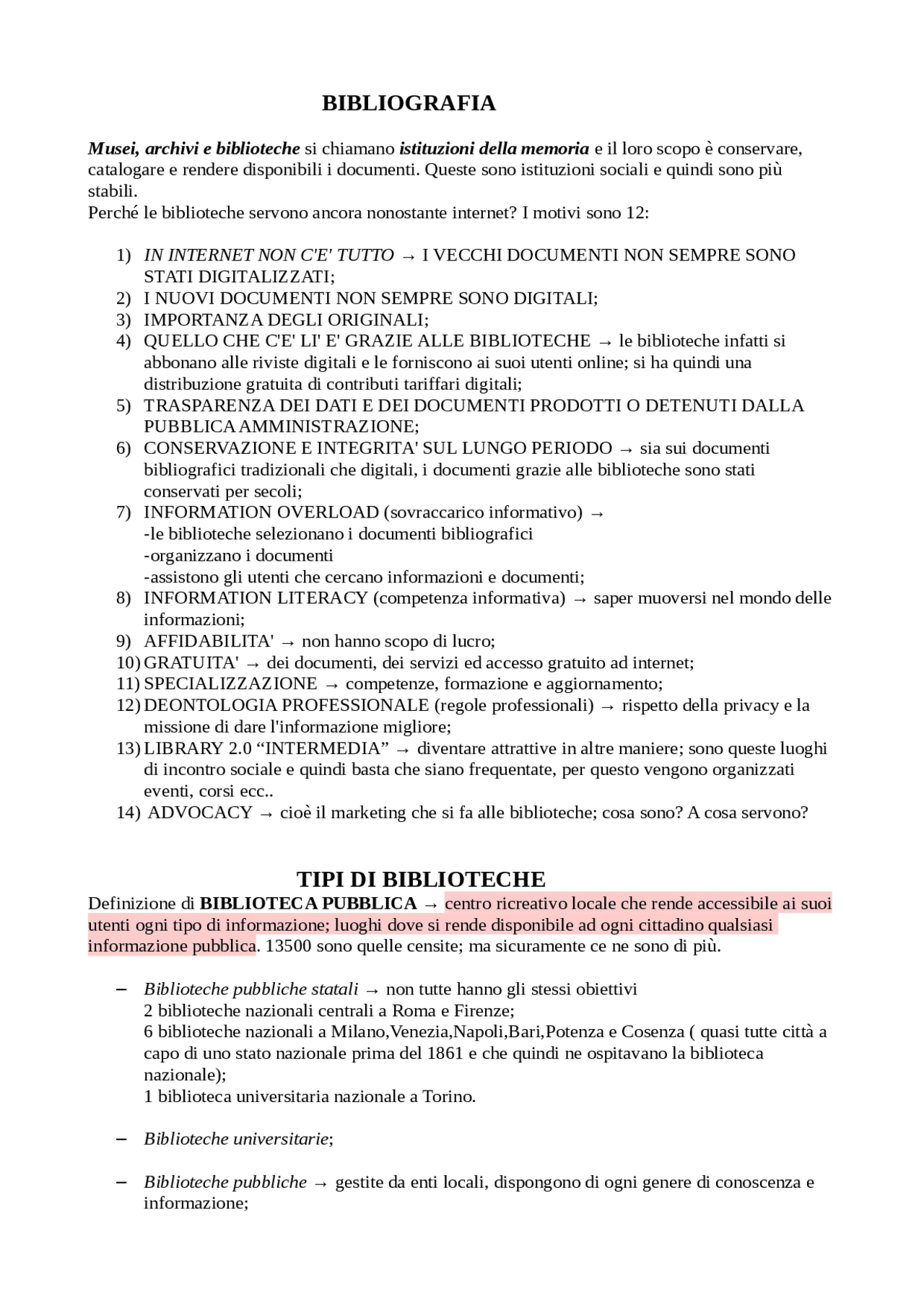 Appunti Bibliografia Docsity