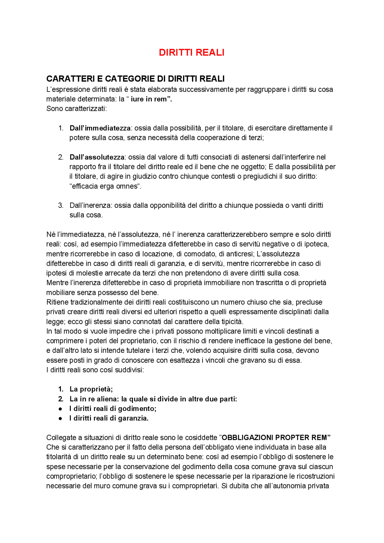 I Diritti Reali Diritto Privato Docsity