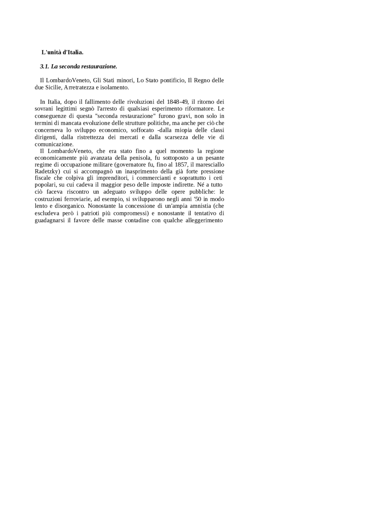 Il risorgimento italiano - Docsity