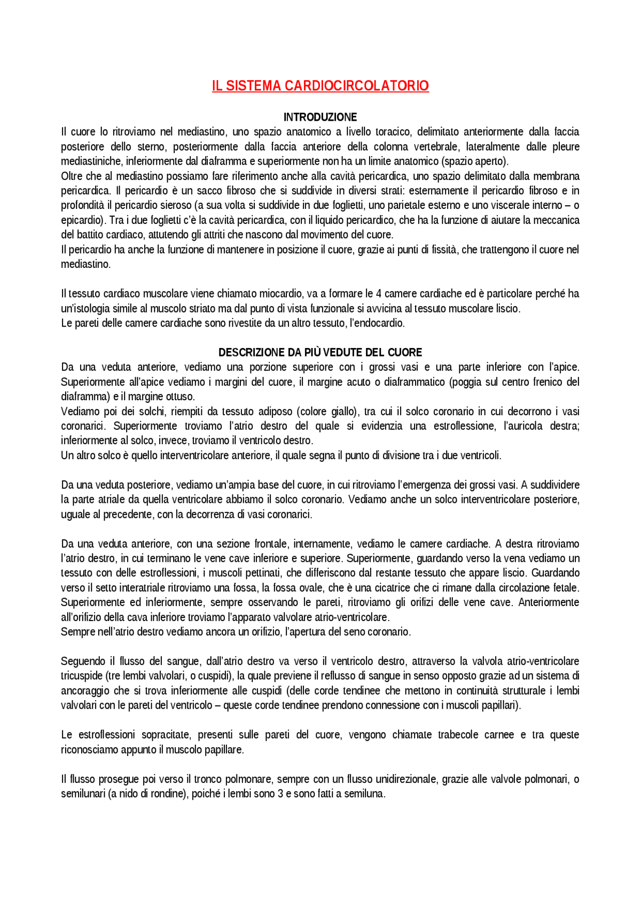 IL SISTEMA CARDIOCIRCOLATORIO - Docsity